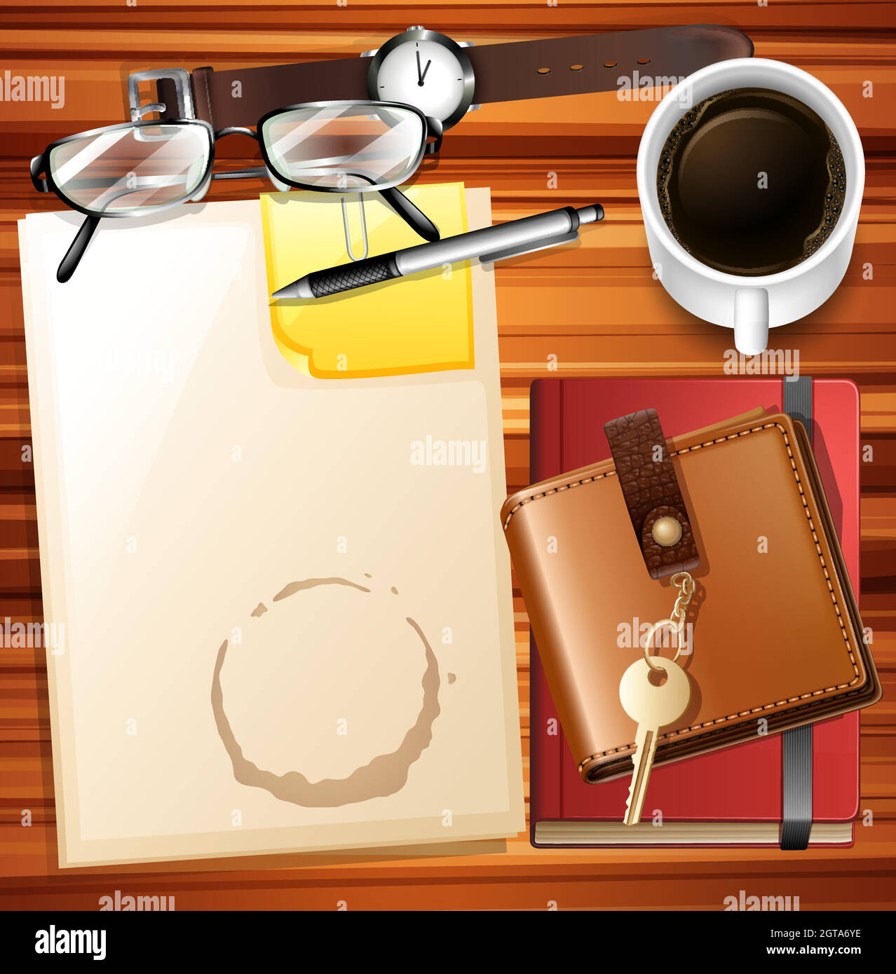 Table full of paper and other stationaries Stock Vector Image & Art - Alamy