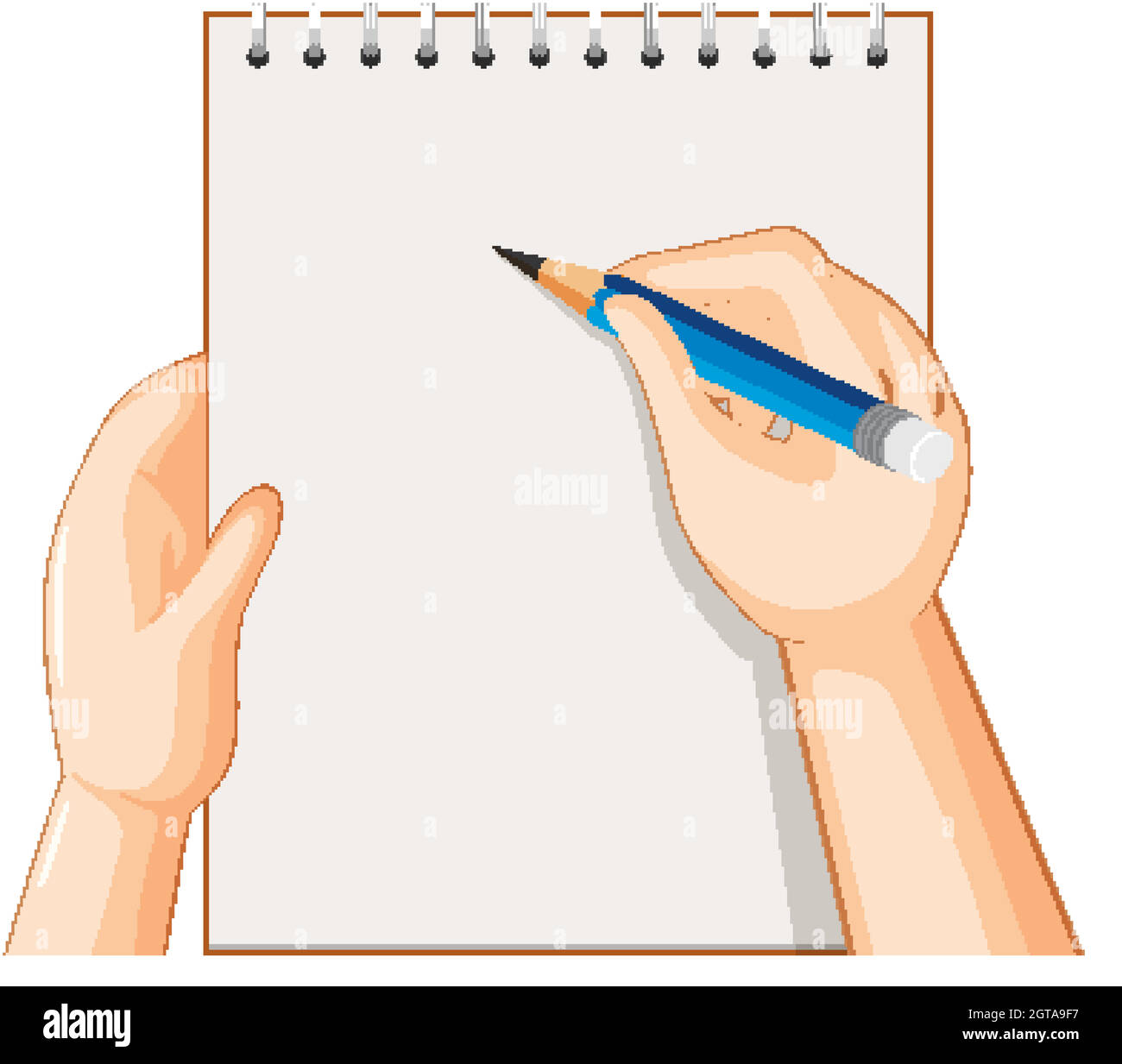 Empty notebook and hand with pencil on white background Stock Vector ...