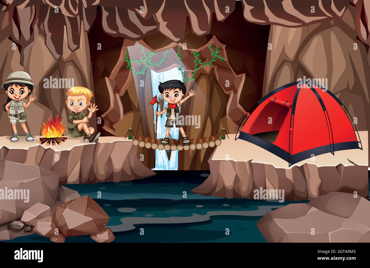 Kid scouts exploring cave Stock Vector Image & Art - Alamy