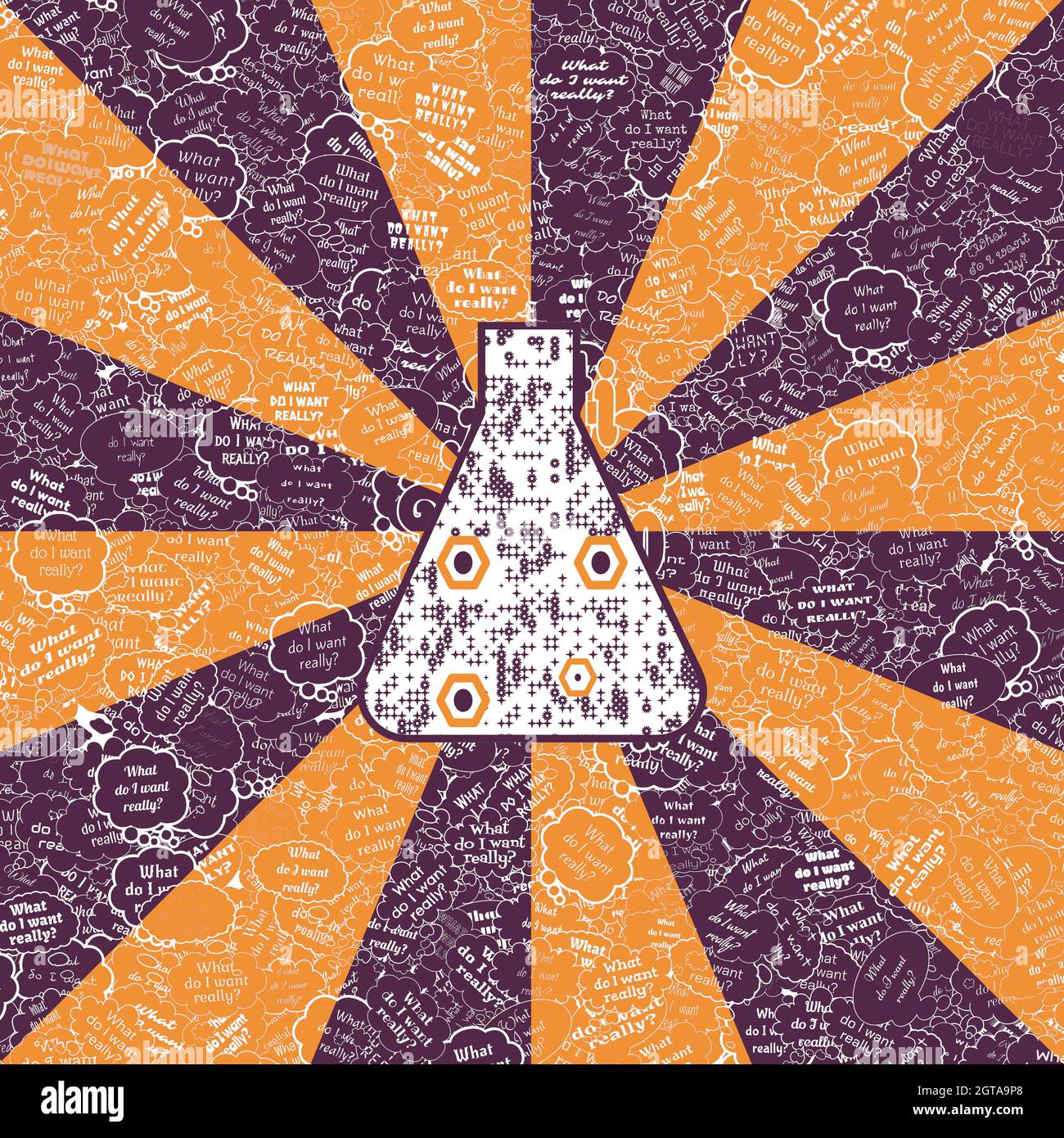Flask shaped QR code in geometric shapes in hues of orange and magenta ...