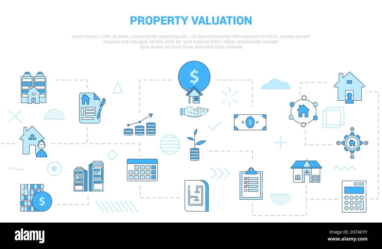 property valuation concept with icon set template banner with modern ...