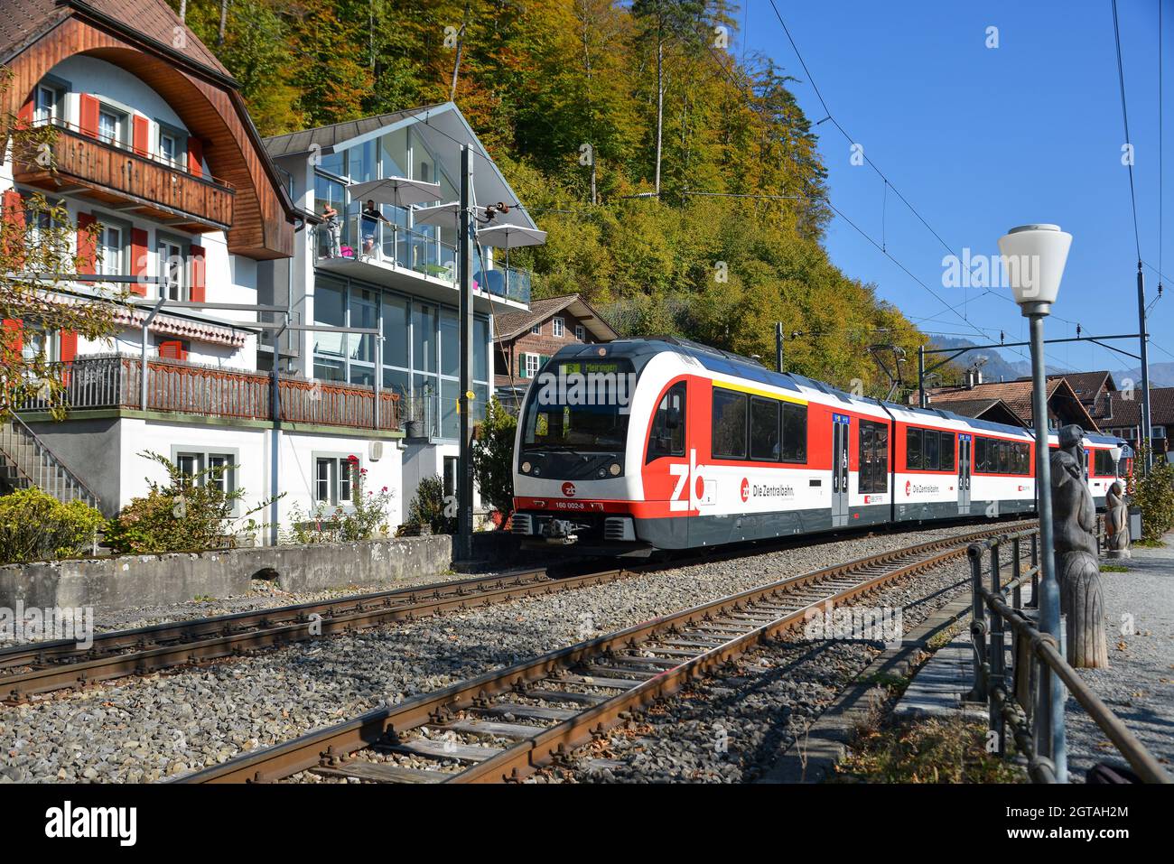 Brienz, Switzerland - Oct 21, 2018. Swiss train in Brienz Town ...