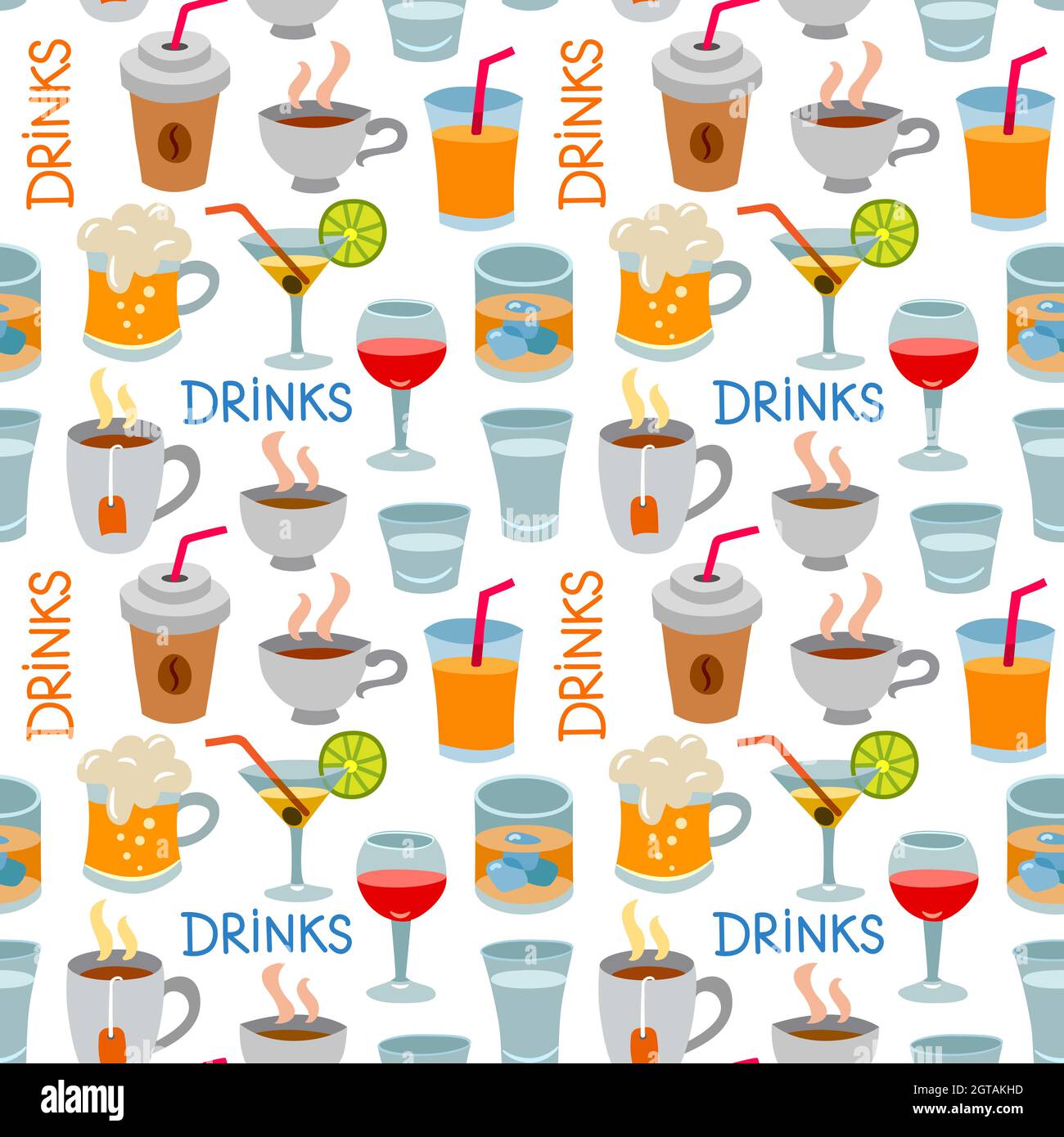 illustration of the beverages and drinks seamless colorful pattern ...