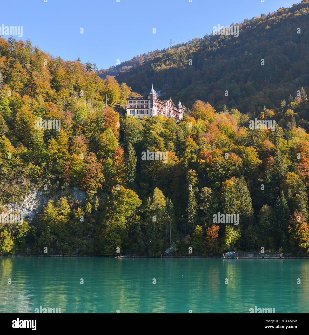 Autumn landscape around Lake Brienz, Switzerland. The lake is ...