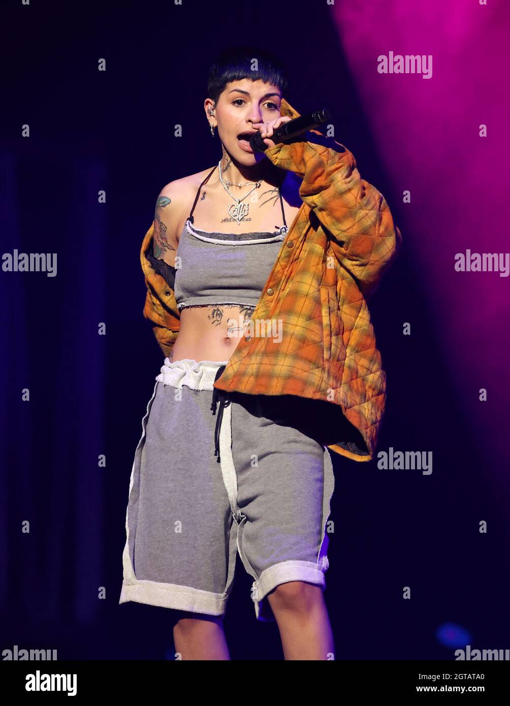 MIAMI, FL - OCTOBER 1: Cazzu performs during Uforia Mix Live 2021 at FTX Arena on October 1 ...