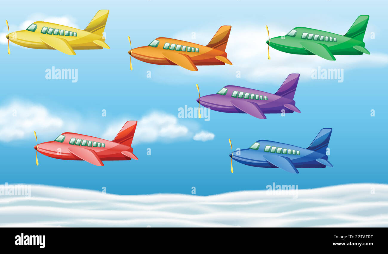 Six airplanes flying in the sky Stock Vector Image & Art - Alamy