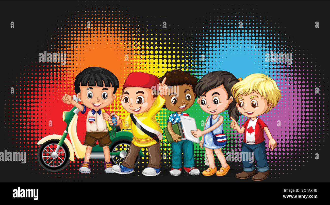 Group of children with rainbow background Stock Vector Image & Art - Alamy