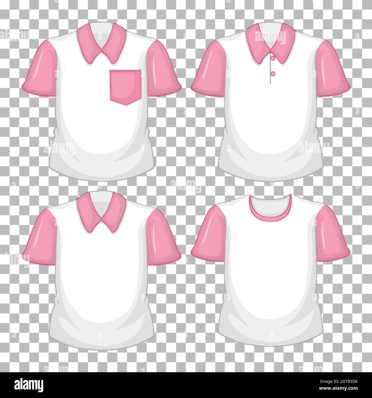 Set of different shirts with pink sleeves isolated on transparent ...