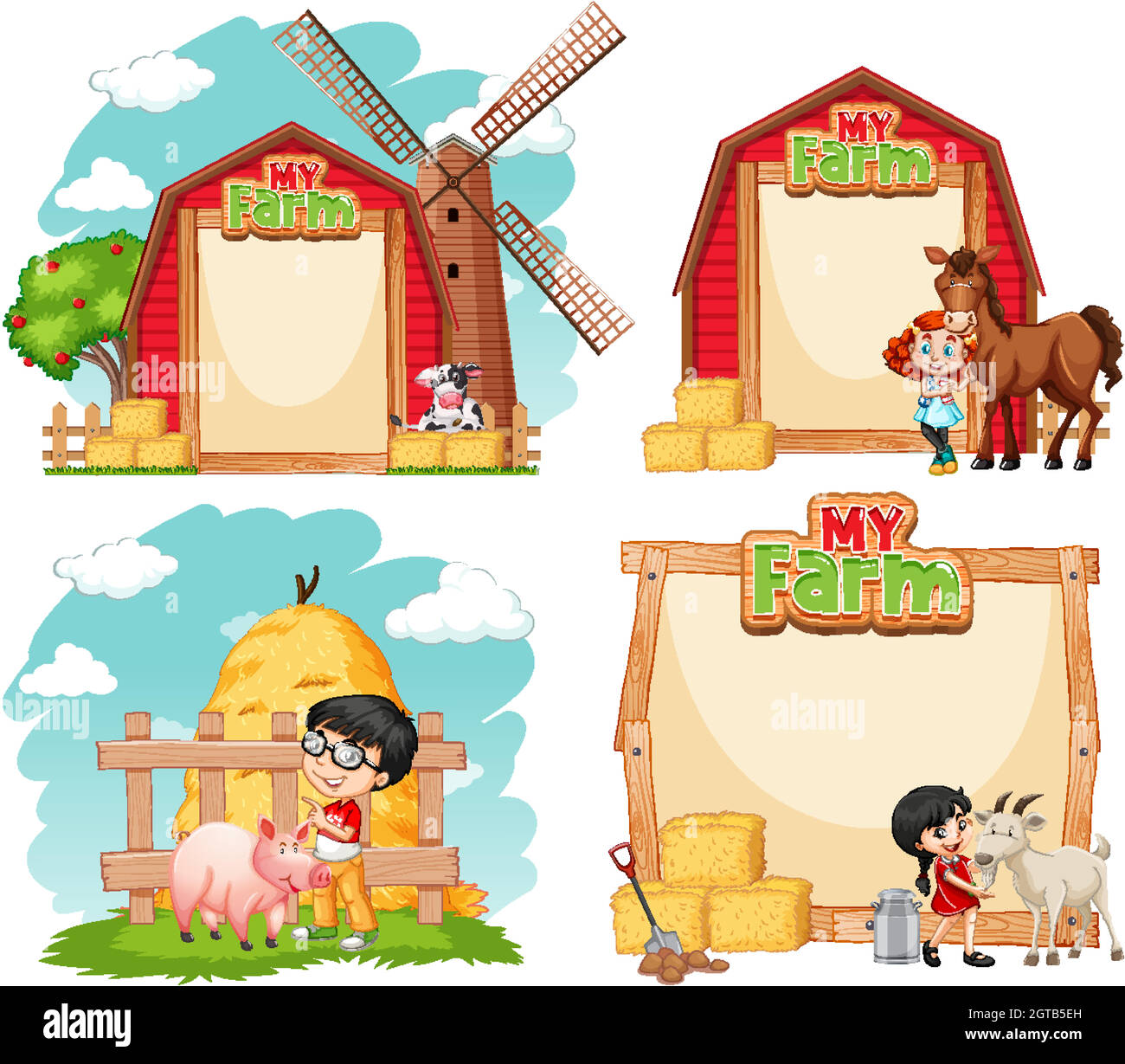 Border template design with kids and farm animals Stock Vector Image ...
