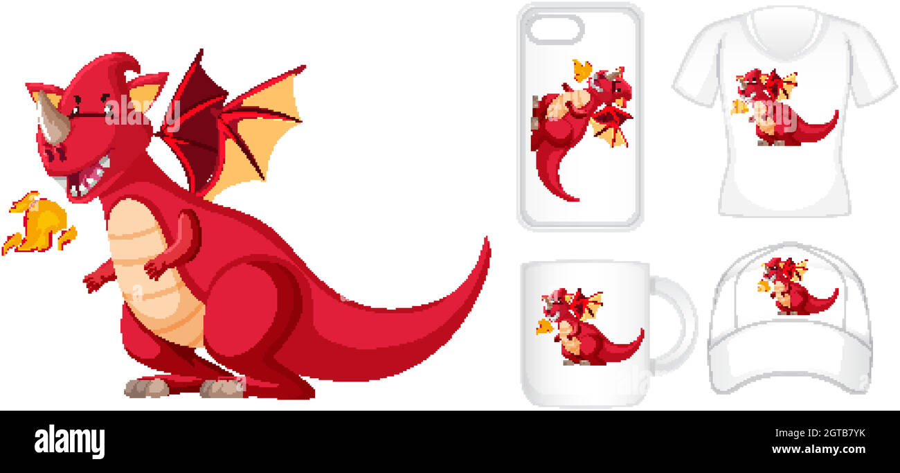 Graphic design on different products with red dragon Stock Vector Image ...