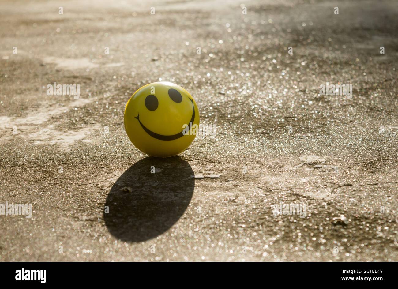 The iconic yellow smiley face with its perfect circle, two oval eyes ...