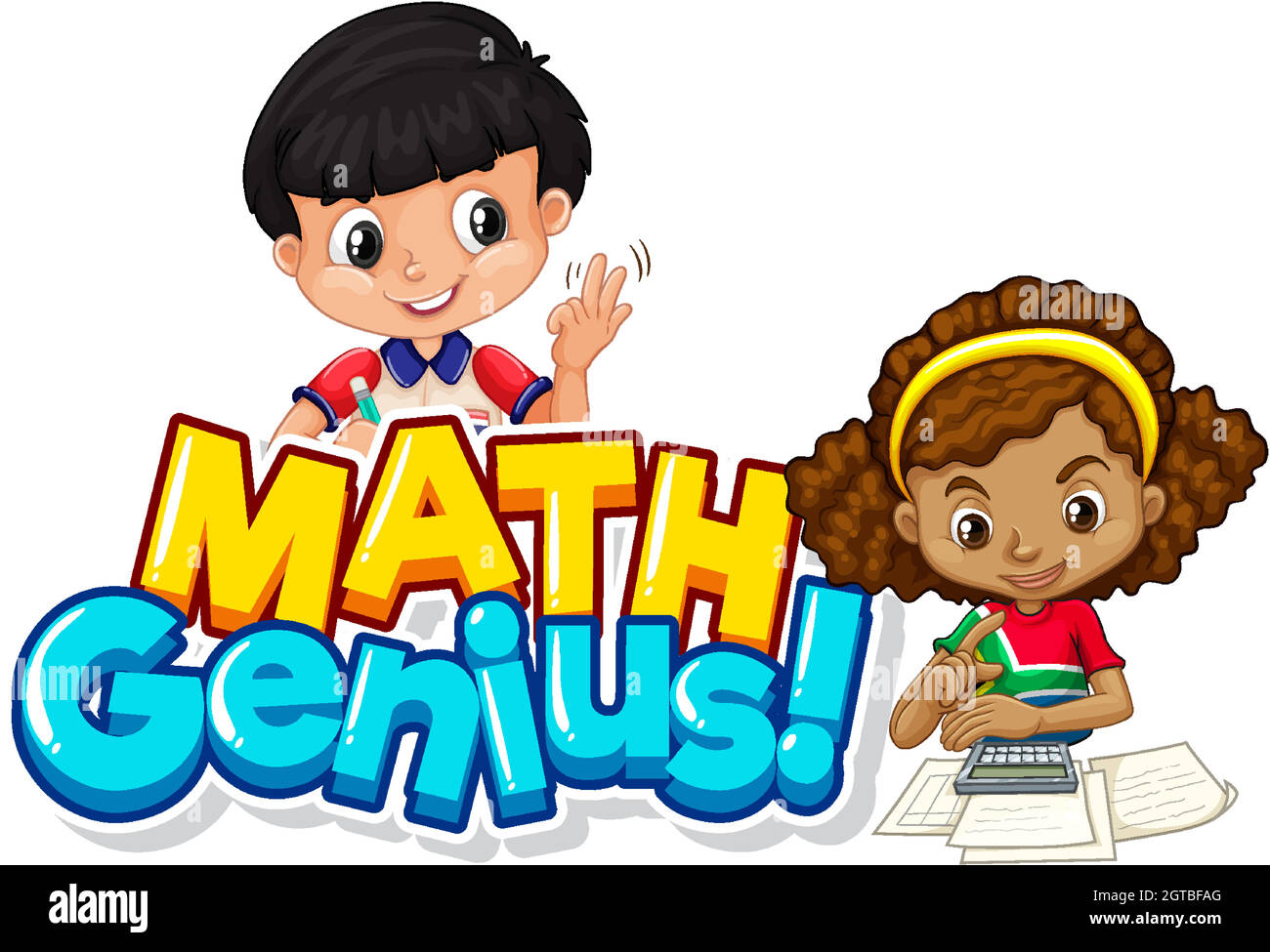 Font design for word math genius with two children Stock Vector Image ...
