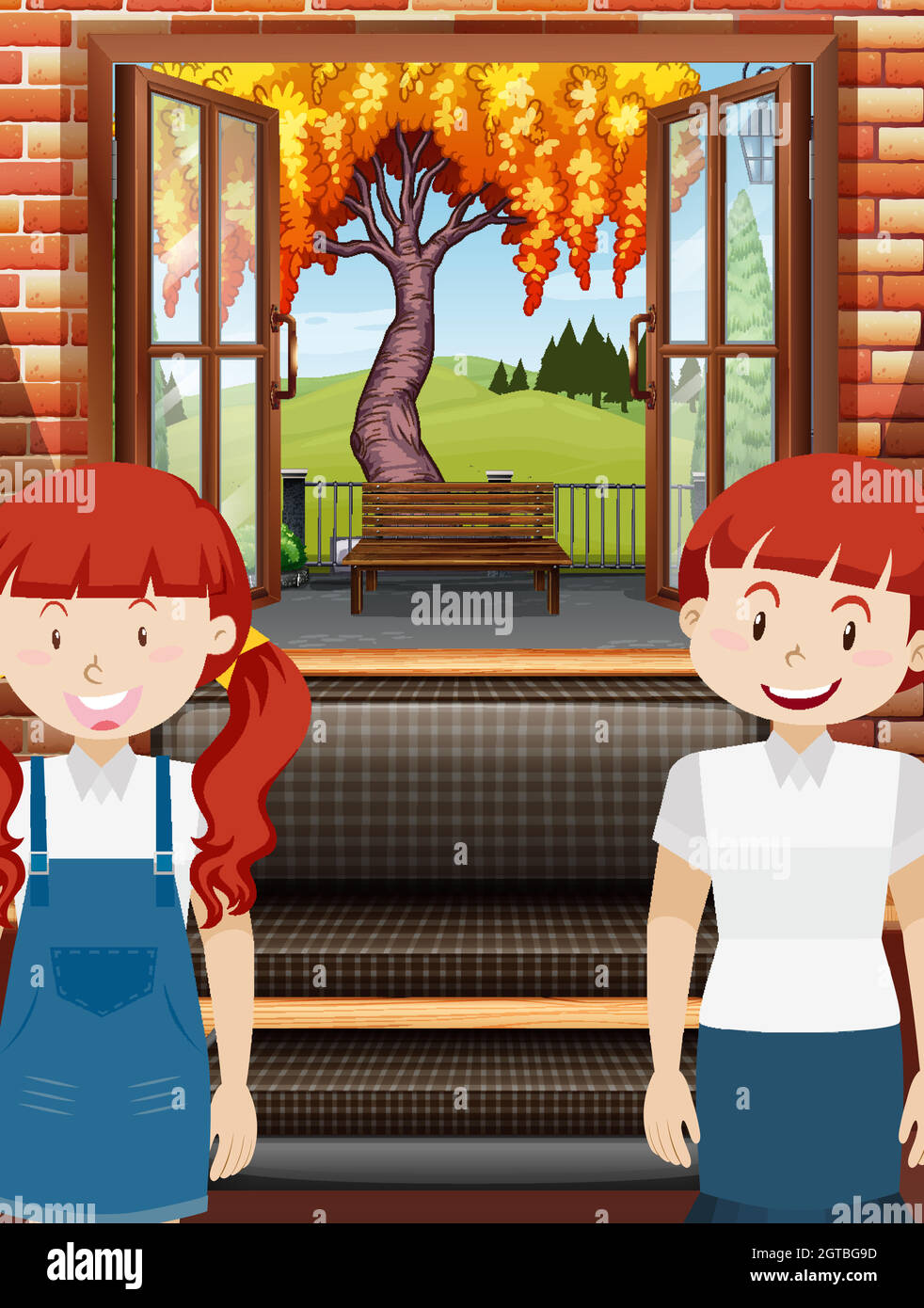 Two girls in the living room Stock Vector Image & Art - Alamy
