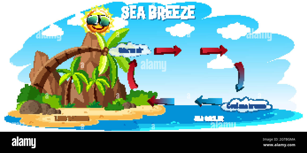 Diagram showing sea breeze with ocean and land Stock Vector Image & Art ...