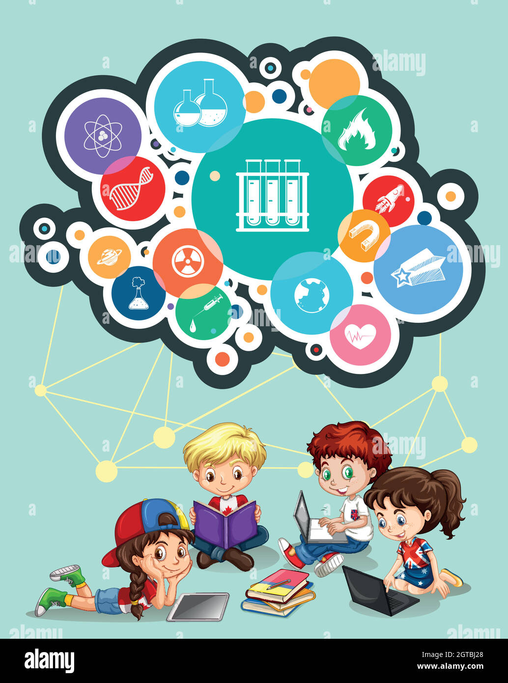 Children studying and science symbols Stock Vector Image & Art - Alamy