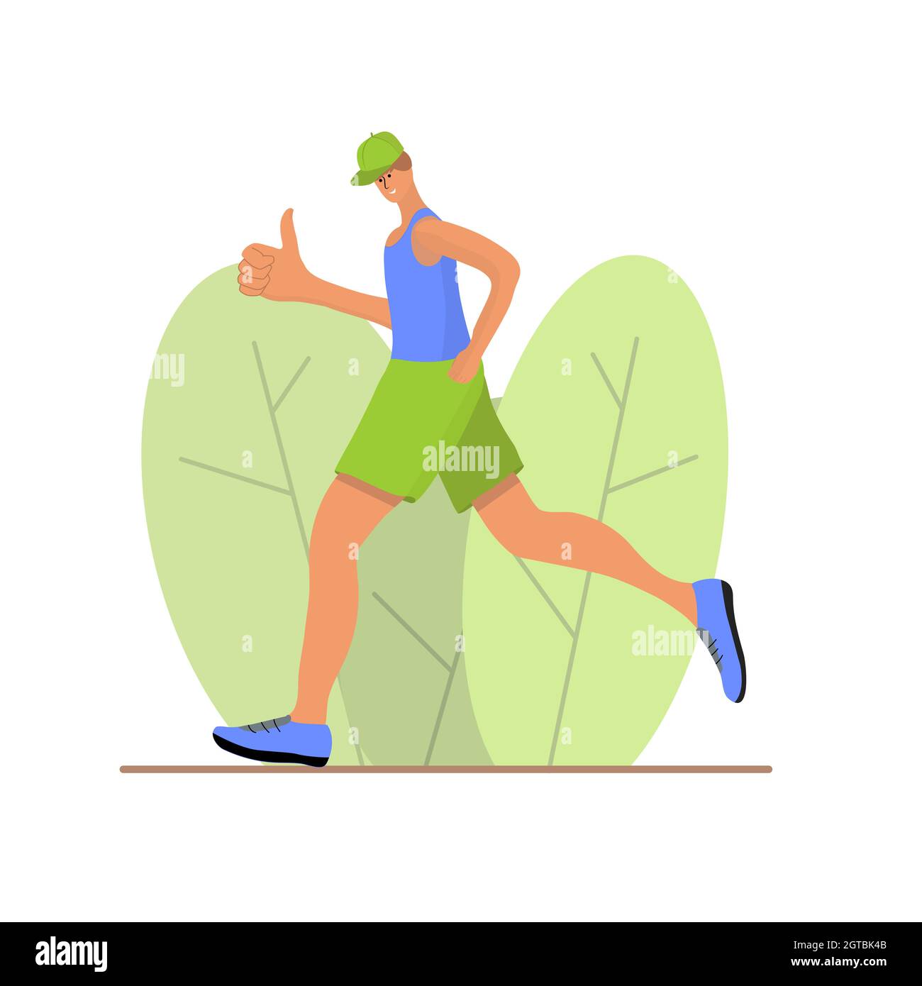 The man runs to the finish line and gives a thumbs-up. The symbol for ...