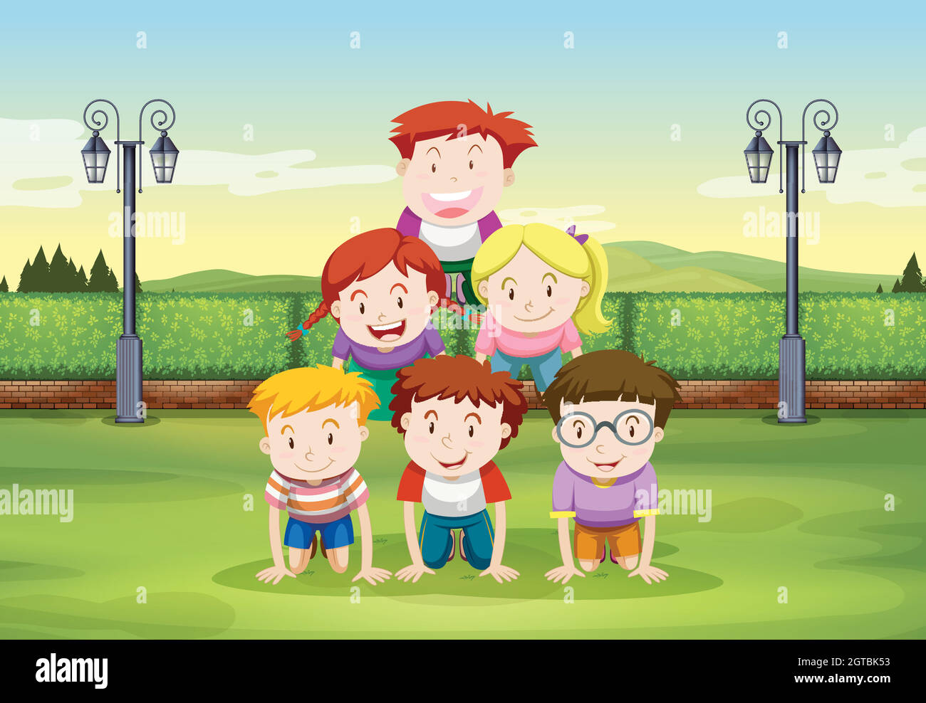 Kids doing human pyramid in the park Stock Vector Image & Art - Alamy