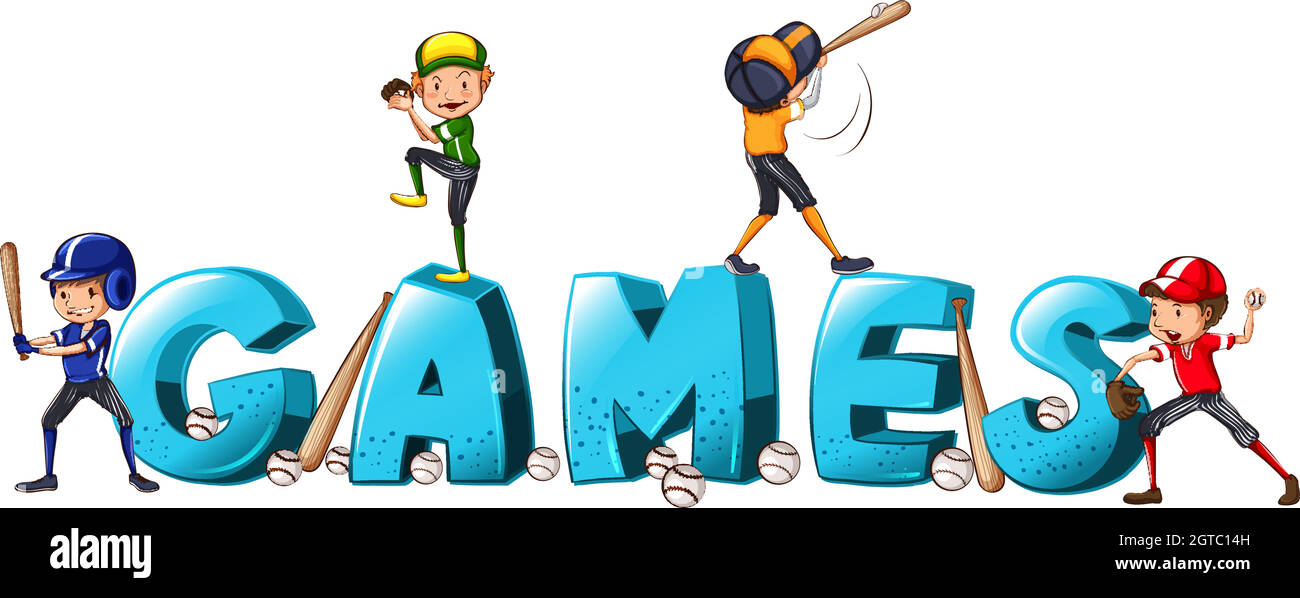 Font design for word games with people playing baseball Stock Vector ...