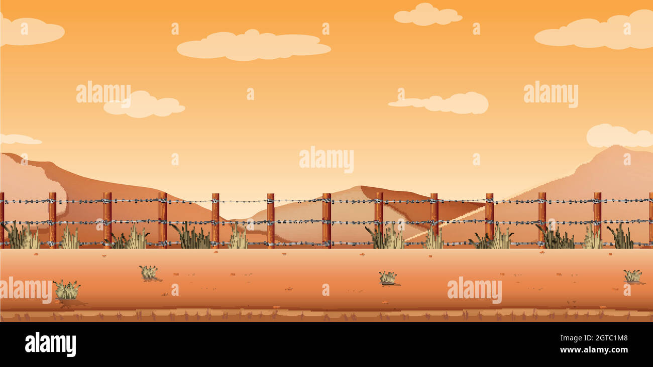 Desert landscape fence in Stock Vector Images - Alamy