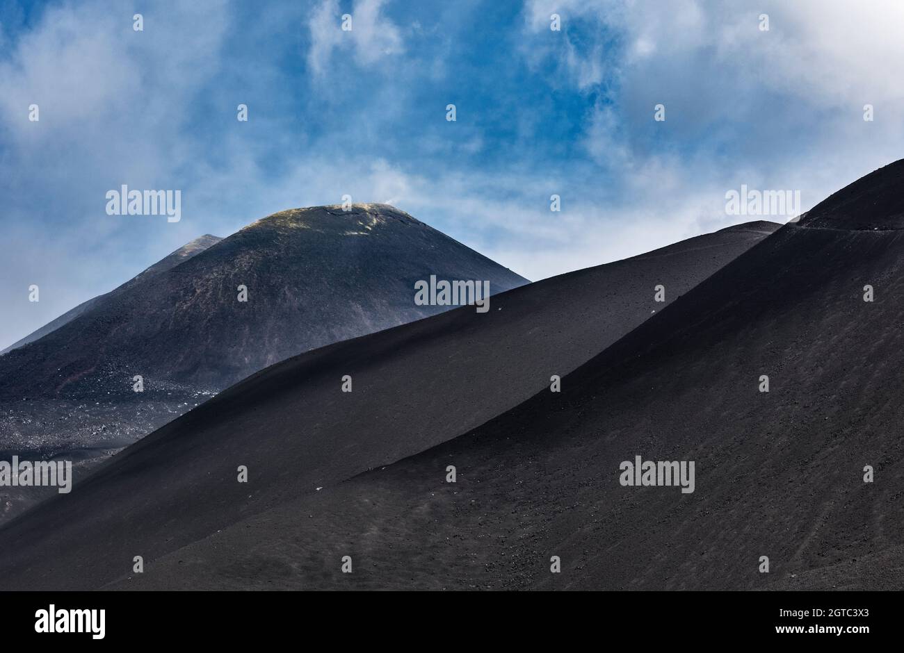 A view of the south-east volcanic crater of Mount Etna, Sicily, Italy ...