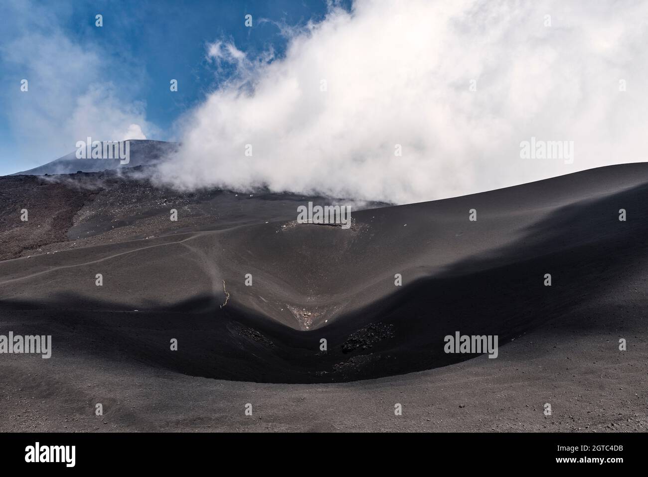A view of the south-east volcanic crater of Mount Etna, Sicily, Italy ...