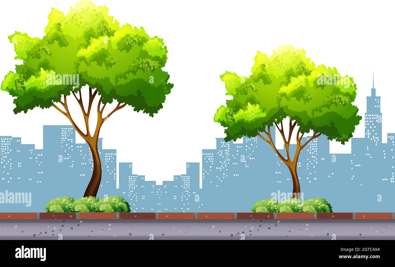 Trees on the pavement with city background Stock Vector Image & Art - Alamy