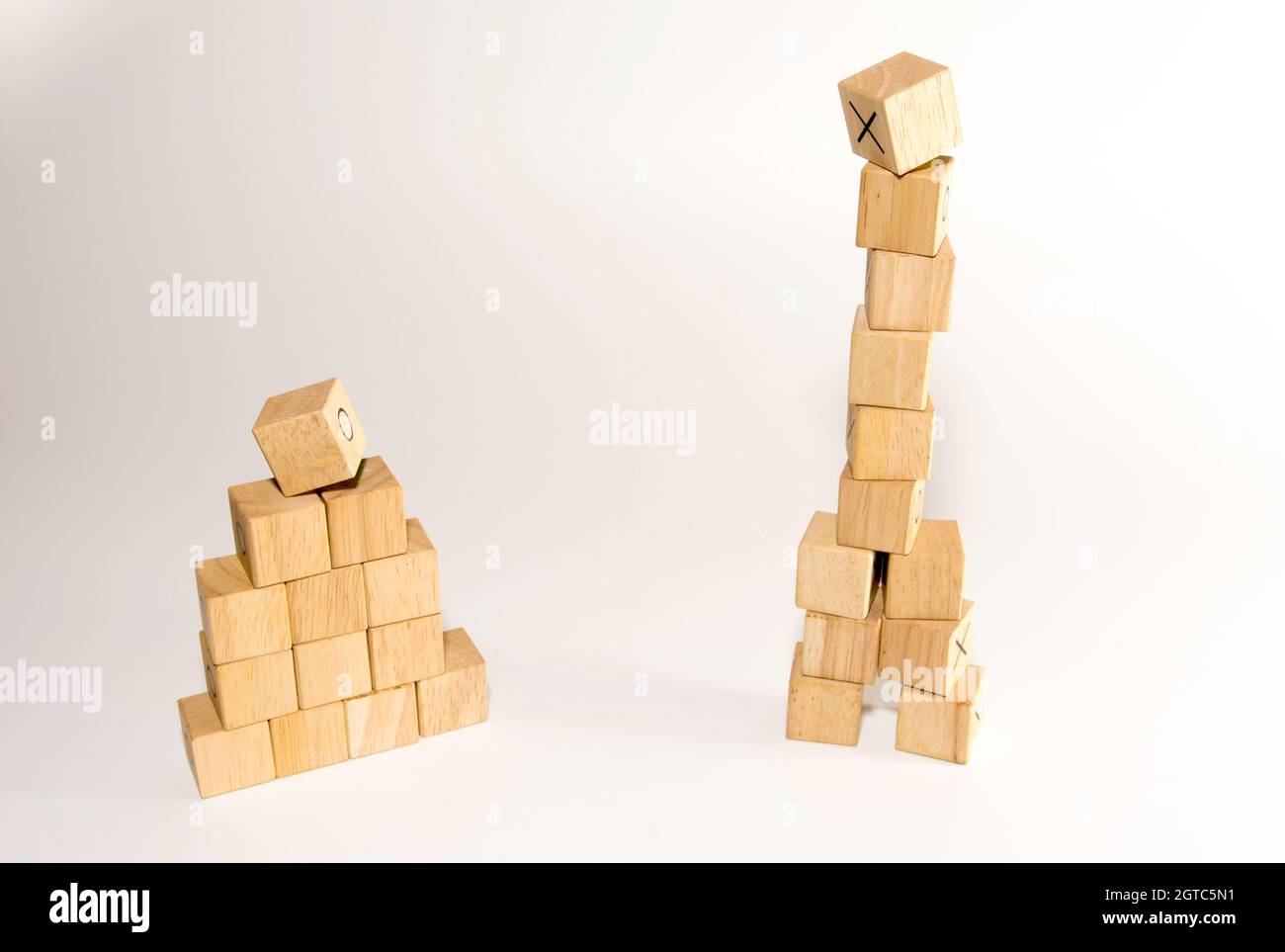 The Stacks Of Different High Rectangular Wooden Cubes To Be Two Stacks ...