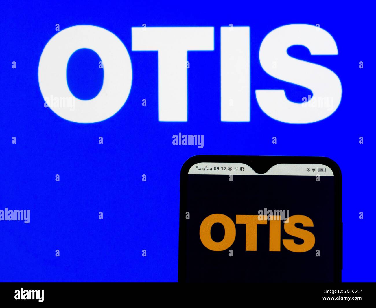 Ukraine. 02nd Oct, 2021. In this photo illustration Otis Worldwide ...