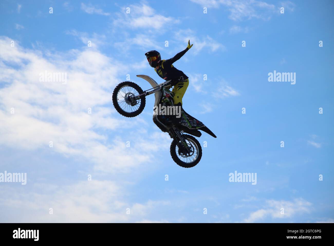 Sochi, Russia - 24.09.2021: Professional freestyle motocross rider FMX ...