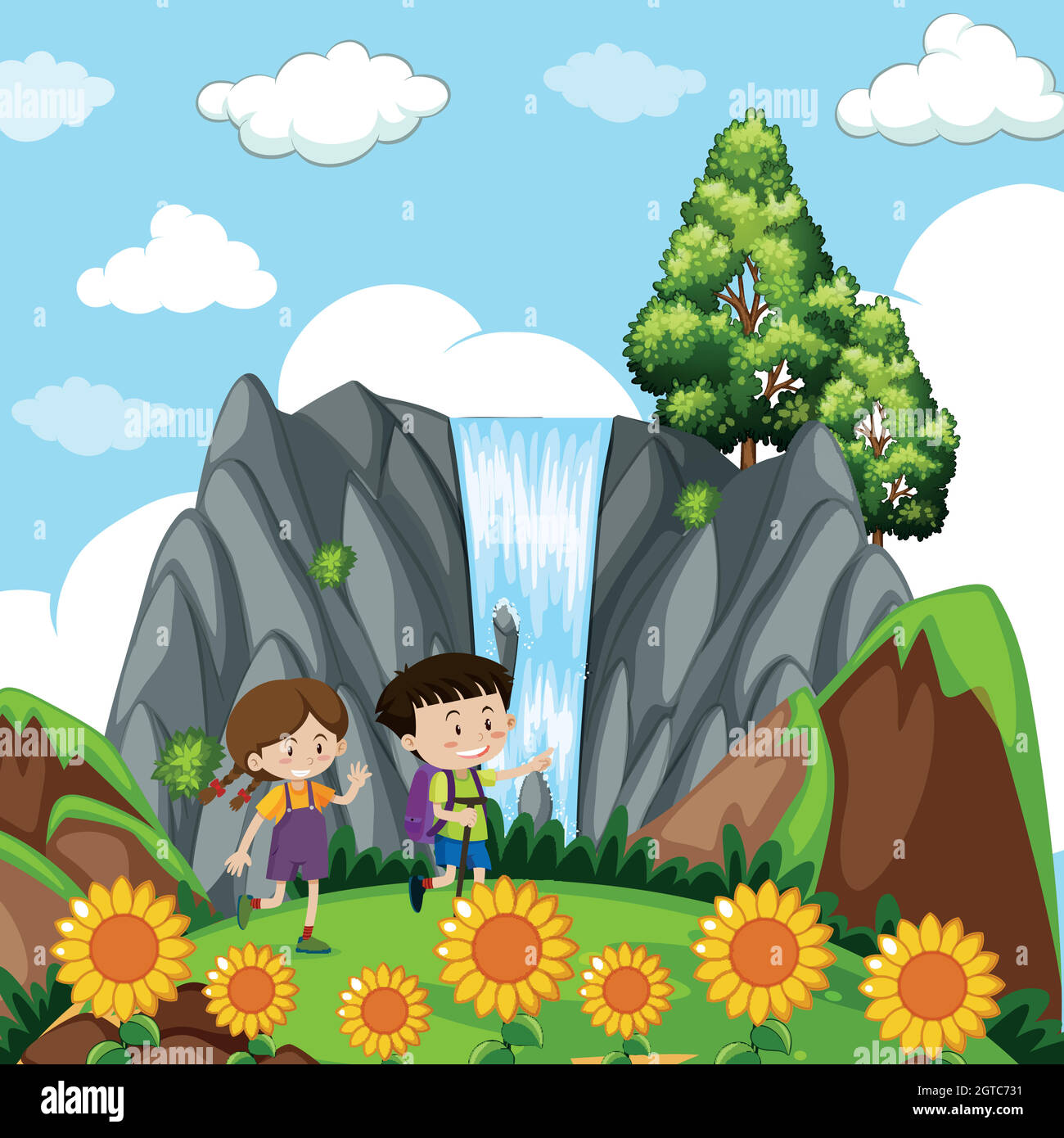 Children at the waterfall Stock Vector Image & Art - Alamy