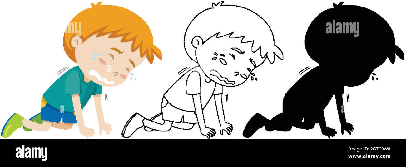 Boy crying on the floor position with its outline and silhouette Stock ...