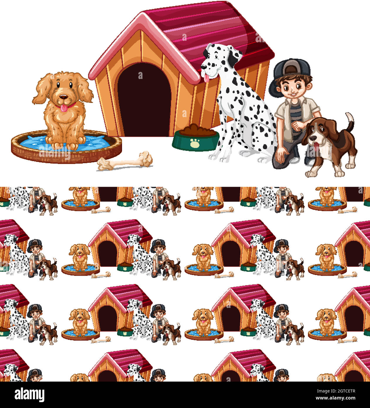 Seamless background design with boy and three dogs Stock Vector Image ...