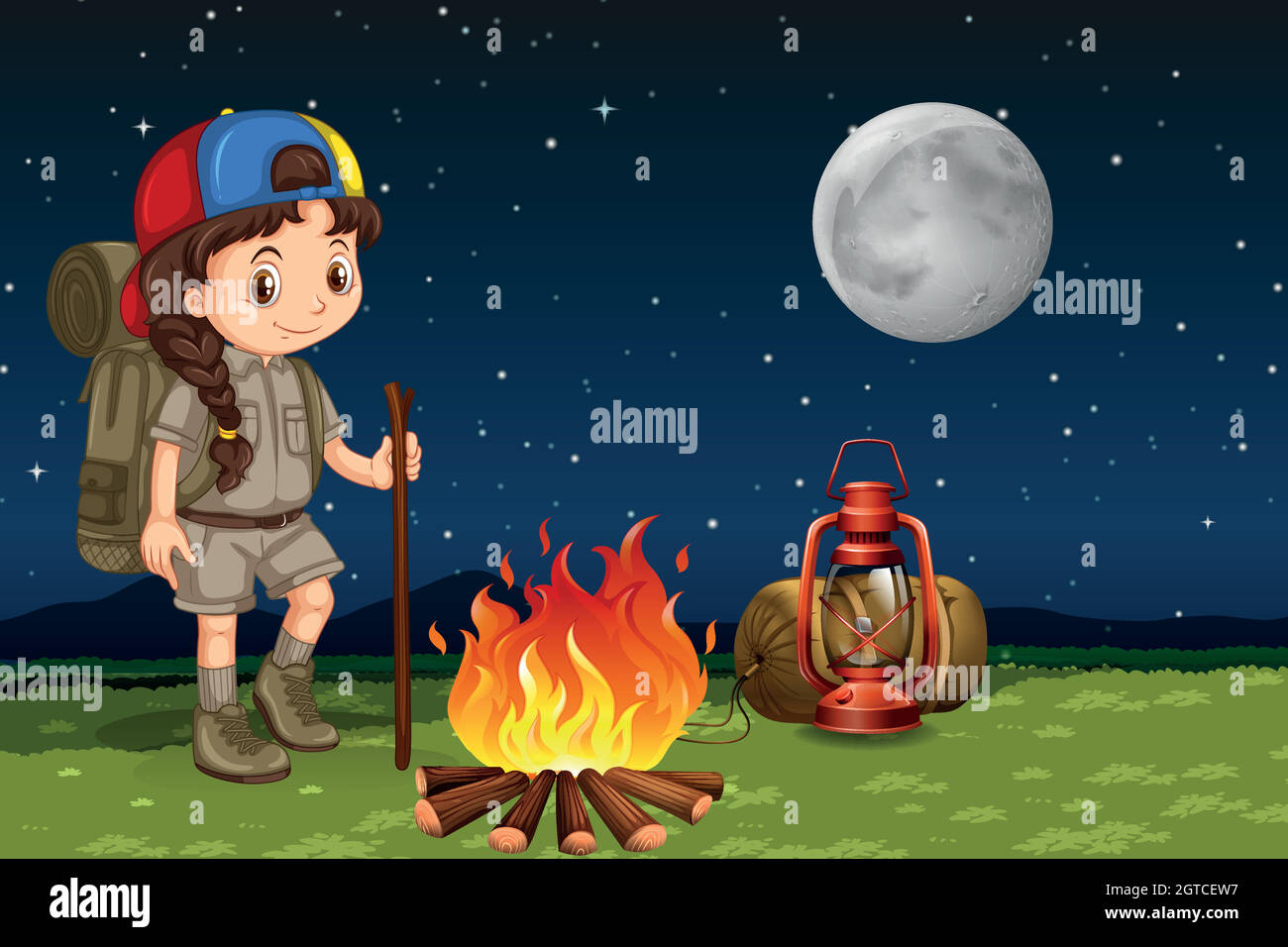 A girl camping at night Stock Vector Image & Art - Alamy