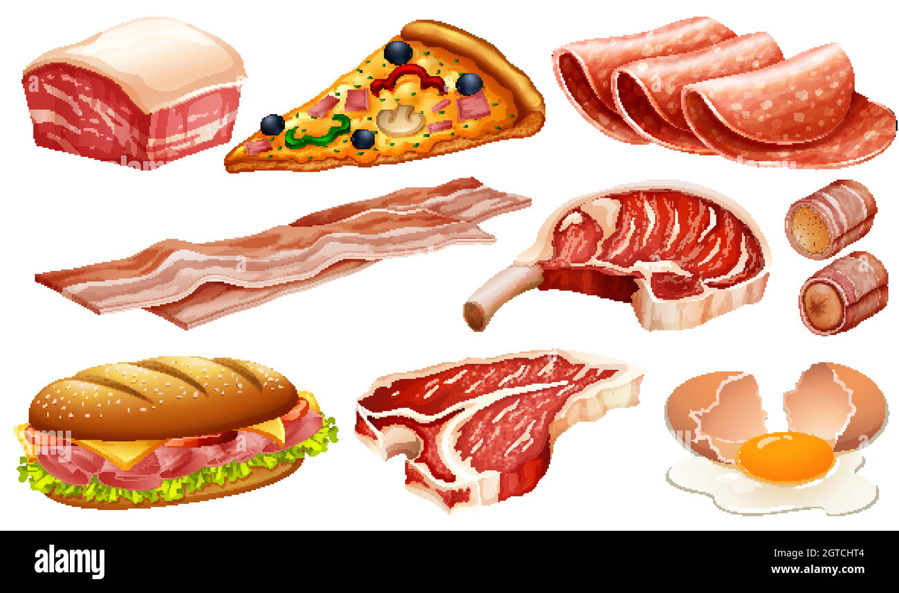 Set of different meat products on white background Stock Vector Image ...