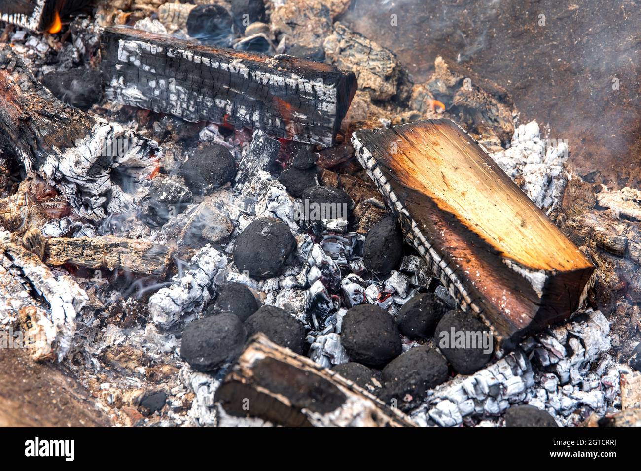 BBQ Grill Pit With Glowing And Flaming Hot Charcoal. Glowing Hot ...