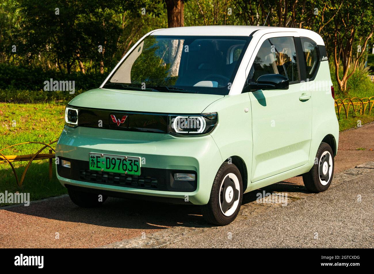 Stationary shot of the Wuling Hongguang Mini EV Macaron taken in Suzhou ...
