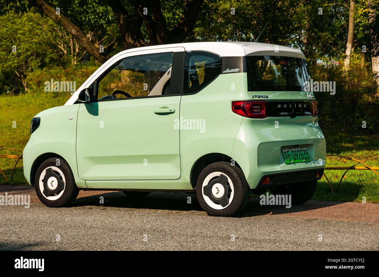 Stationary shot of the Wuling Hongguang Mini EV Macaron taken in Suzhou ...