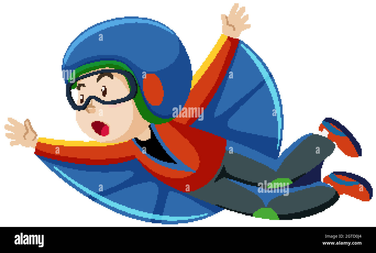 Boy wearing flying costume with flying position cartoon character ...