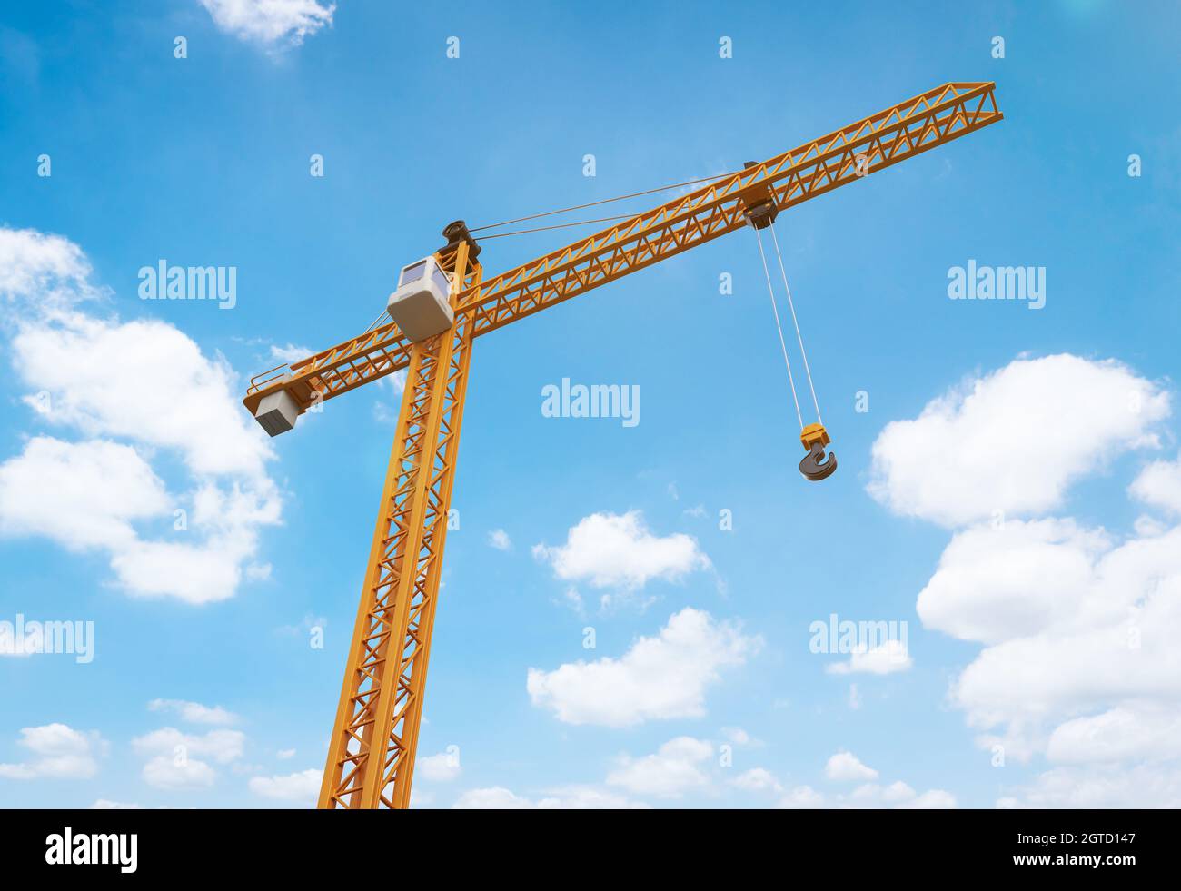 3d rendering yellow construction crane with blue sky Stock Photo - Alamy