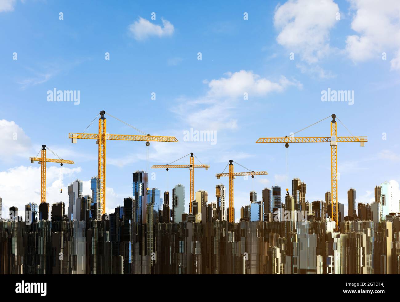 3d rendering yellow construction crane in city Stock Photo - Alamy