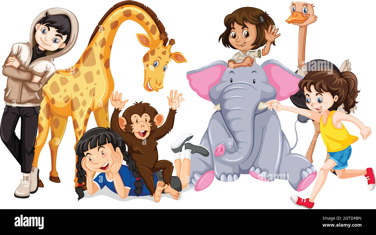 Animals and happy people Stock Vector Image & Art - Alamy