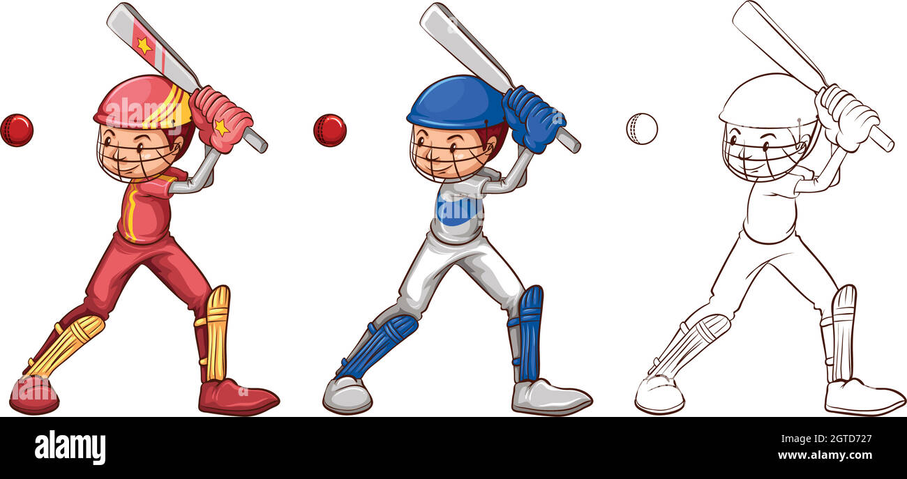 Cricket player in three sketches Stock Vector Image & Art - Alamy