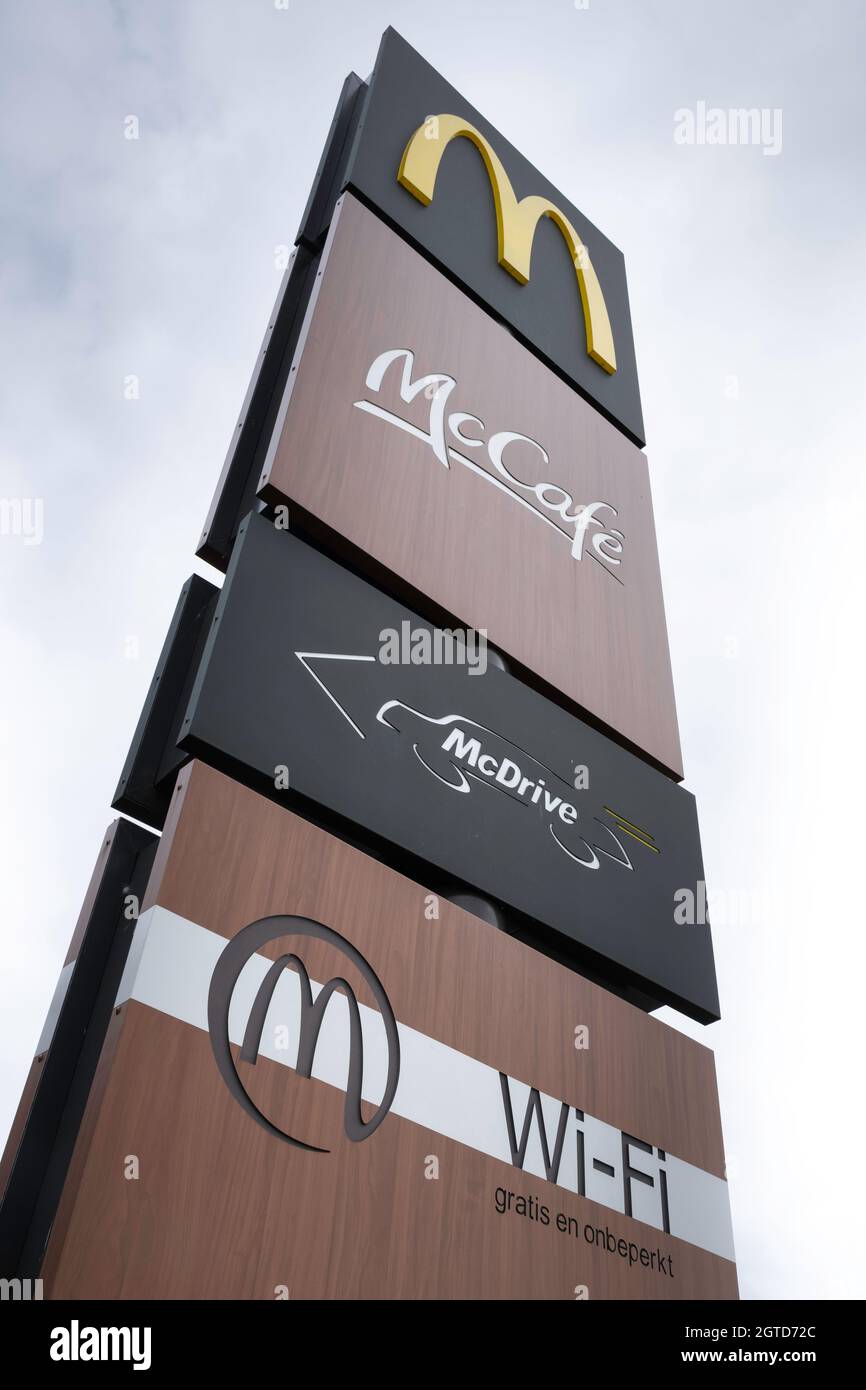 McDonald's restaurant sign or advertising column with McCafe, McDrive ...