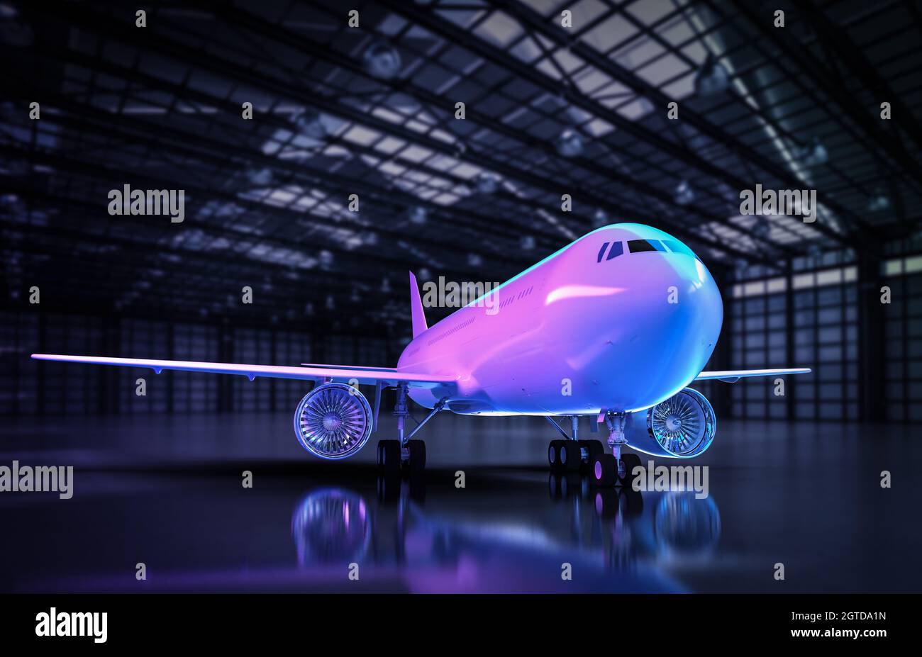 3d rendering shiny airplane in hangar Stock Photo - Alamy