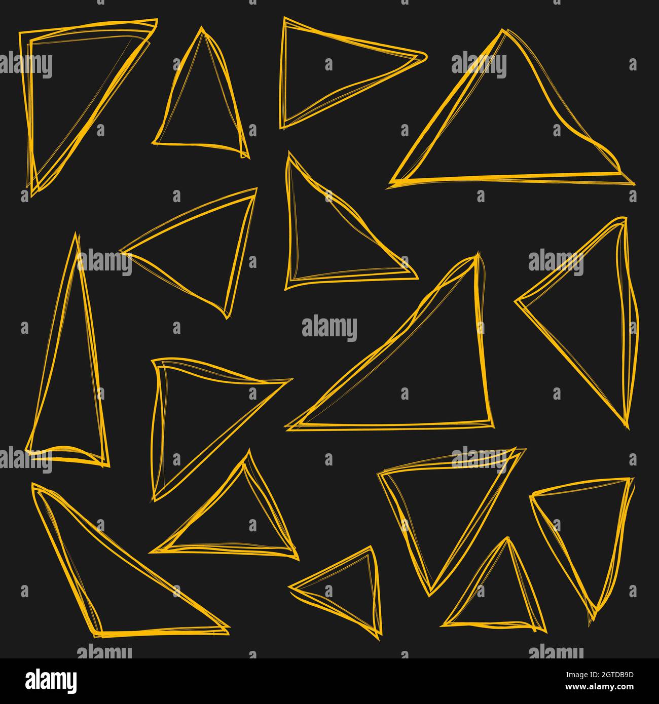 Set of yellow hand drawn scribble triangles. Doodle style sketched ...