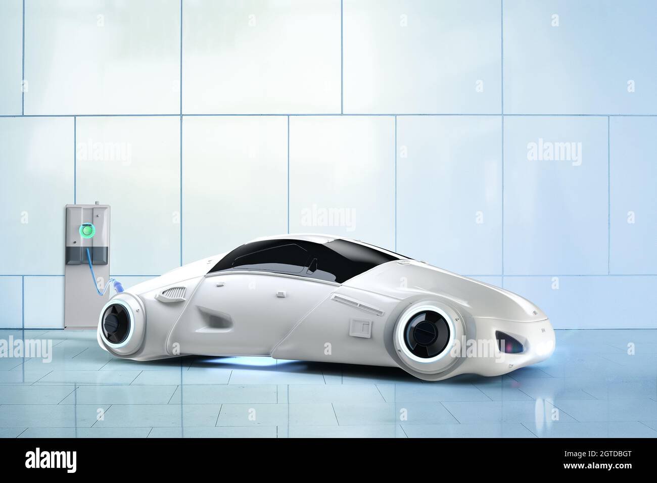 3d rendering driverless car or autonomous car plug in with ev charging ...