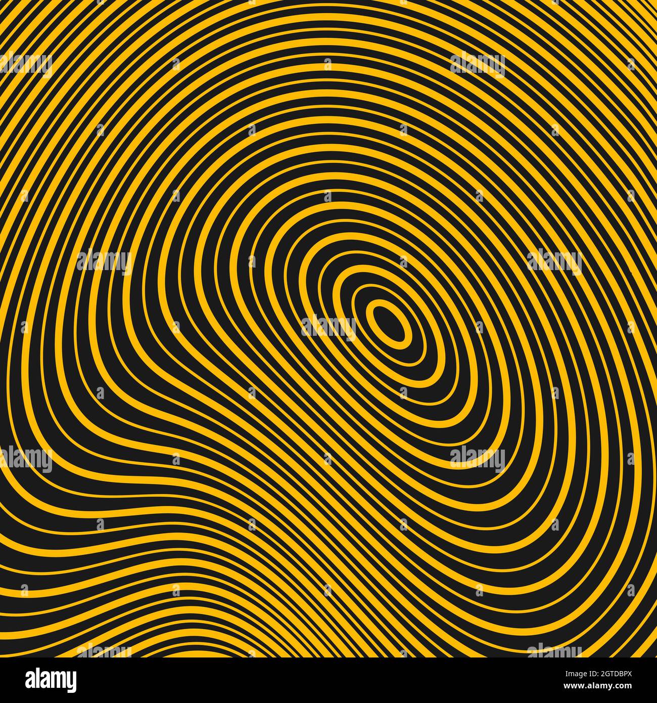 Abstract yellow distorted concentric circles. Vector illustration. Gray ...