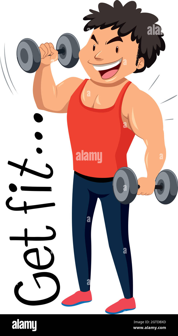 Flashcard design for get fit with man doing weighlifting Stock Vector ...