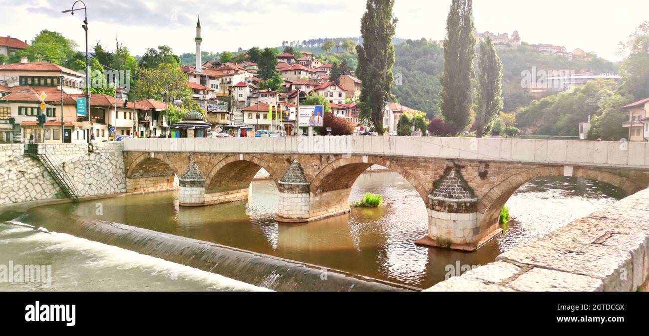 Antique Latin bridge in Sarajevo on a sunny morning Stock Photo - Alamy