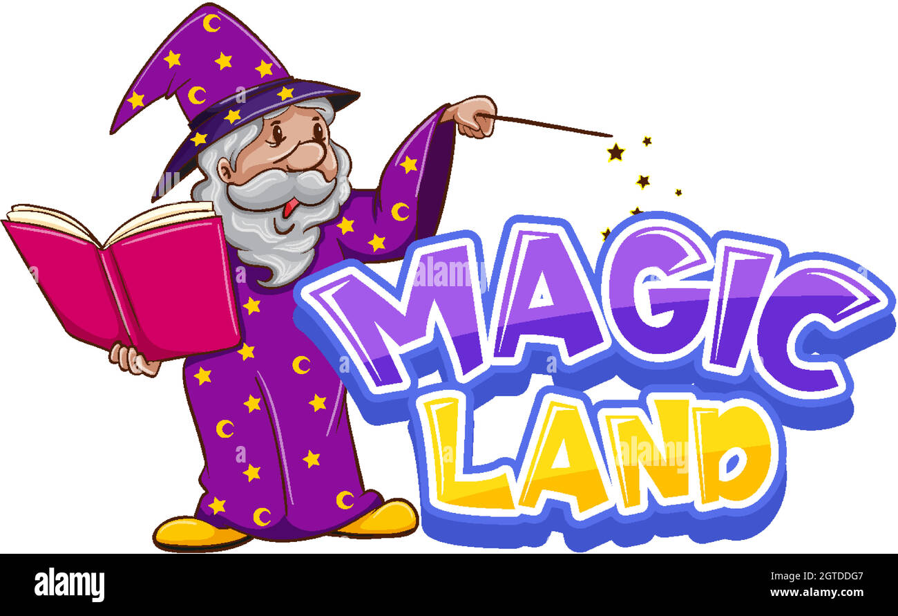 Font design for word magic land with old wizard Stock Vector Image ...